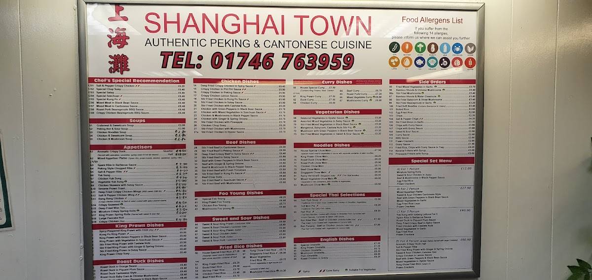 Menu at Shanghai Town fast food, Bridgnorth