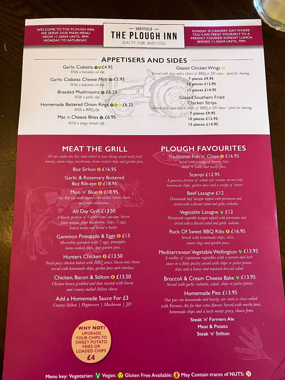 Menu at The Plough pub & bar, Sheffield, New Rd