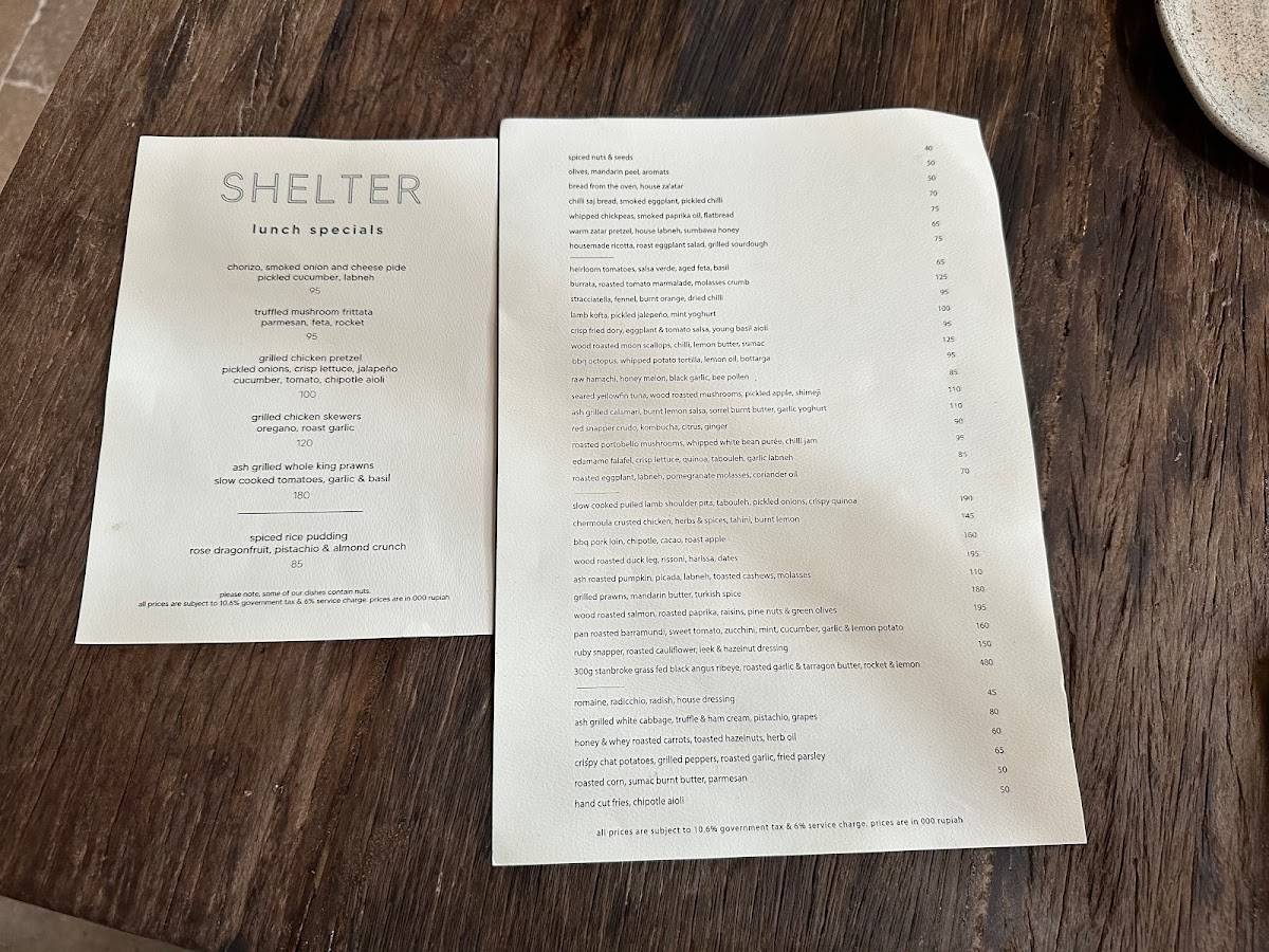 Menu at Shelter Restaurant, Mengwi, Jl. Pantai Pererenan No.133