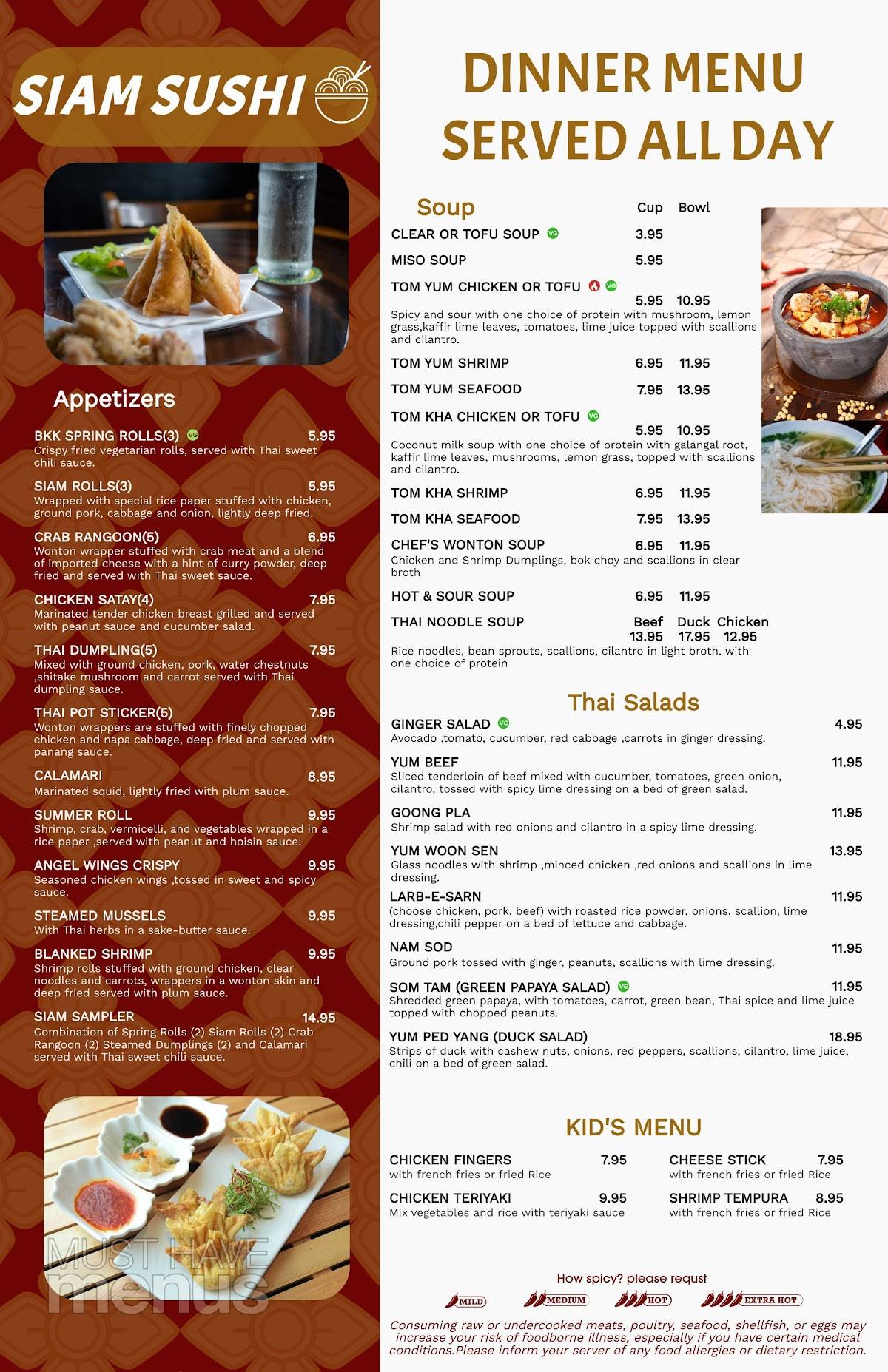 Menu at Siam Sushi & Thai restaurant, Middleburg