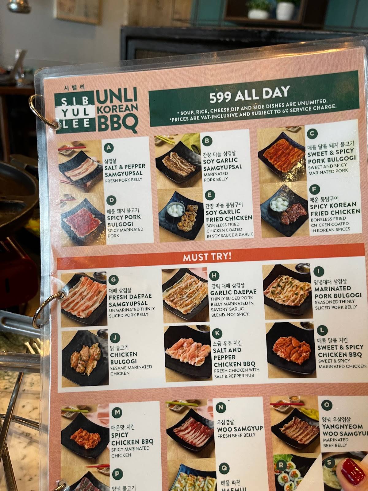 Menu at Sibyullee Unlimited Korean Barbecue (Alabang Town Center ...