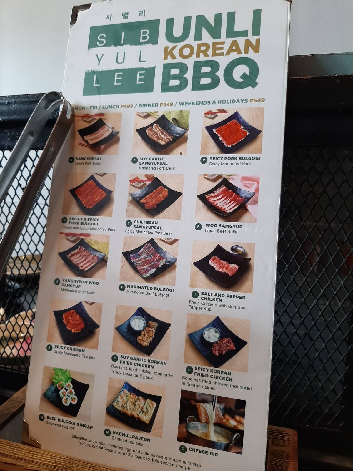 Menu at Sibyullee Unlimited Korean Barbecue (Alabang Town Center ...
