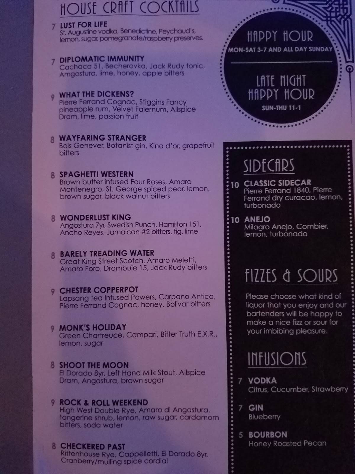 Menu at Sidecar pub & bar, Jacksonville
