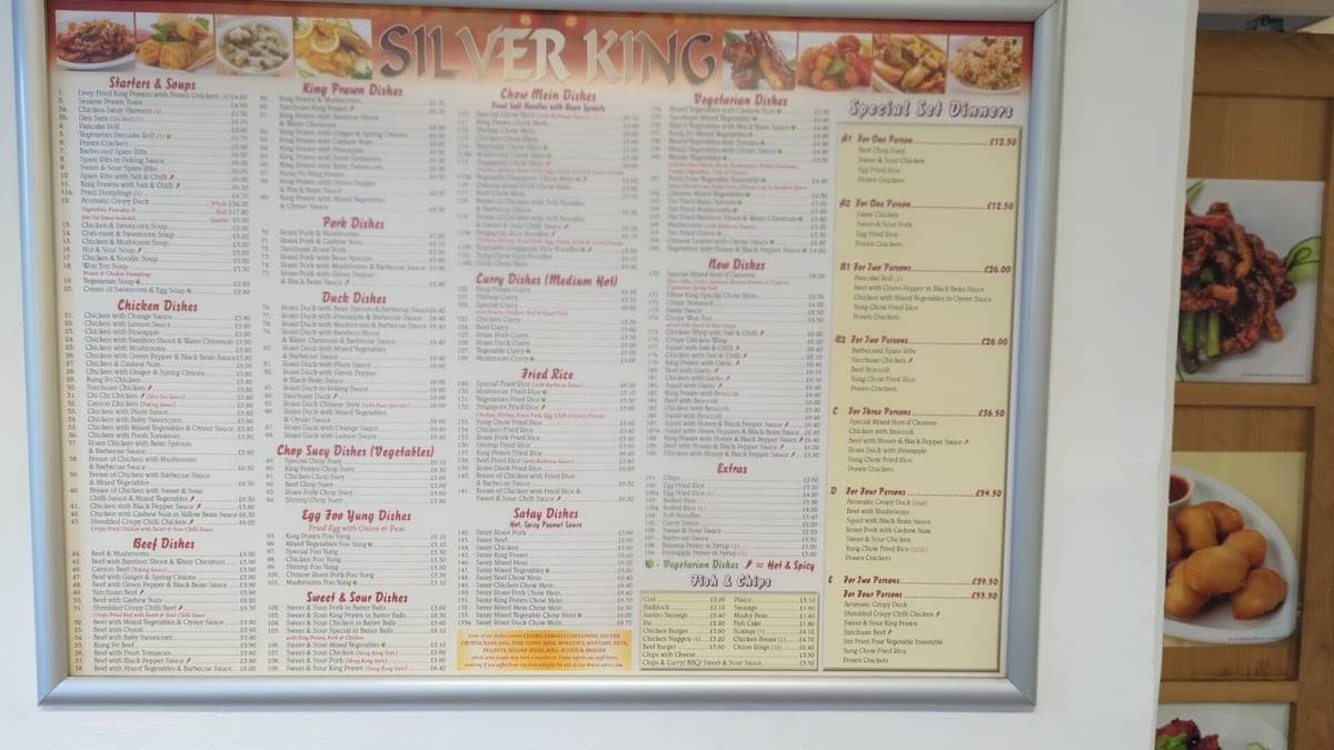 Menu at Silver King fast food, Sidmouth