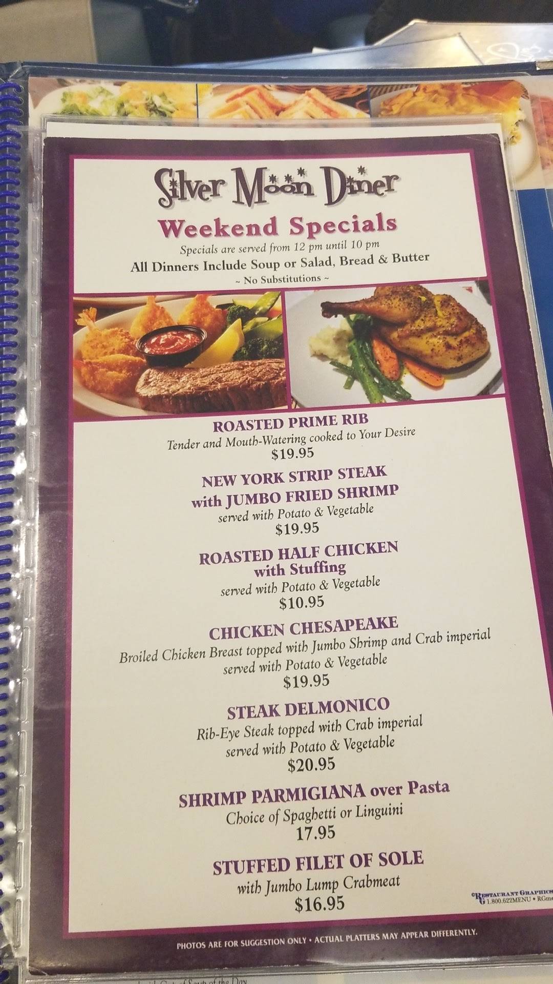 Menu at Silver Moon Diner restaurant, Middle River