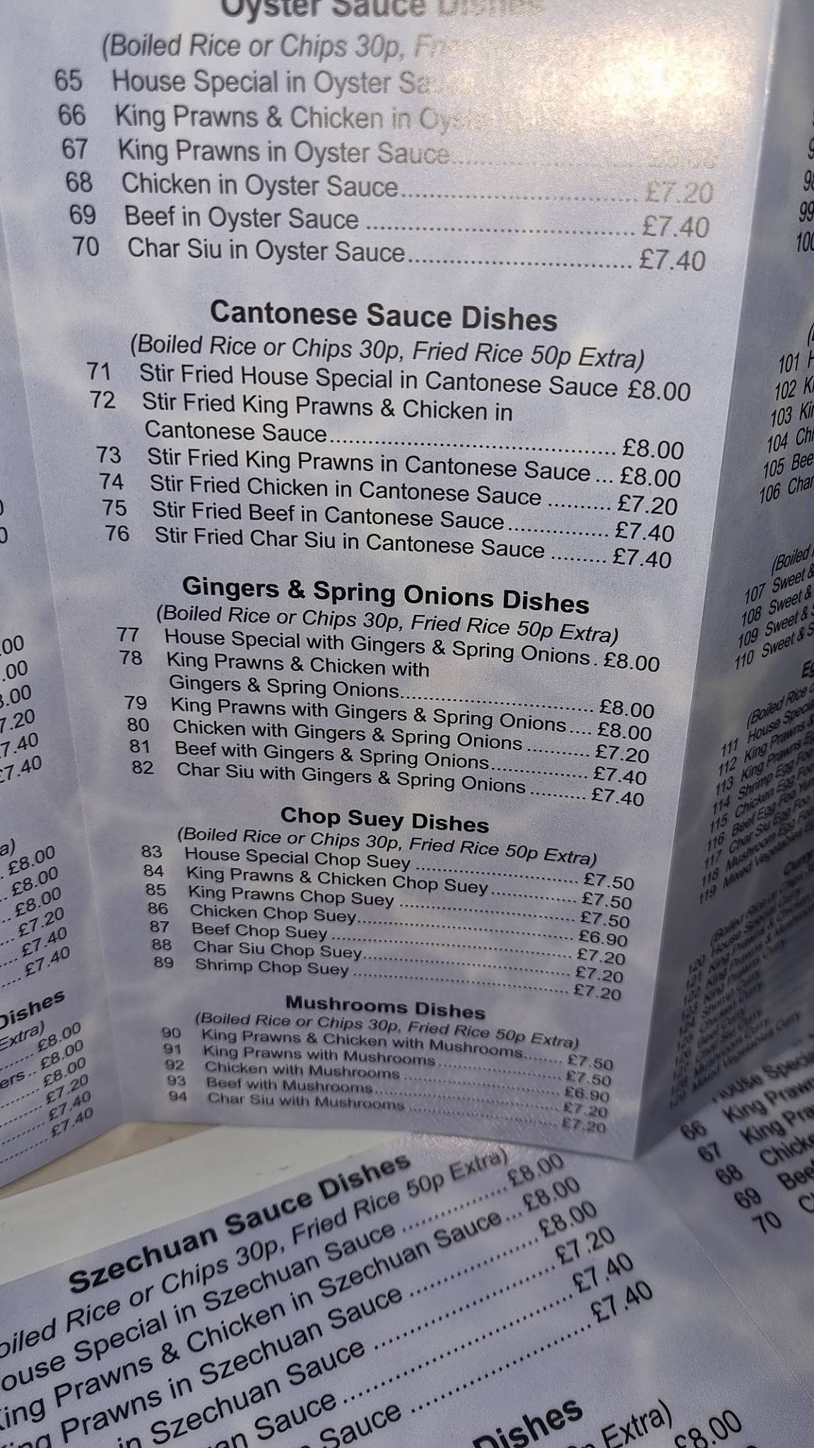 Menu at Silver Moon fast food, North Shields