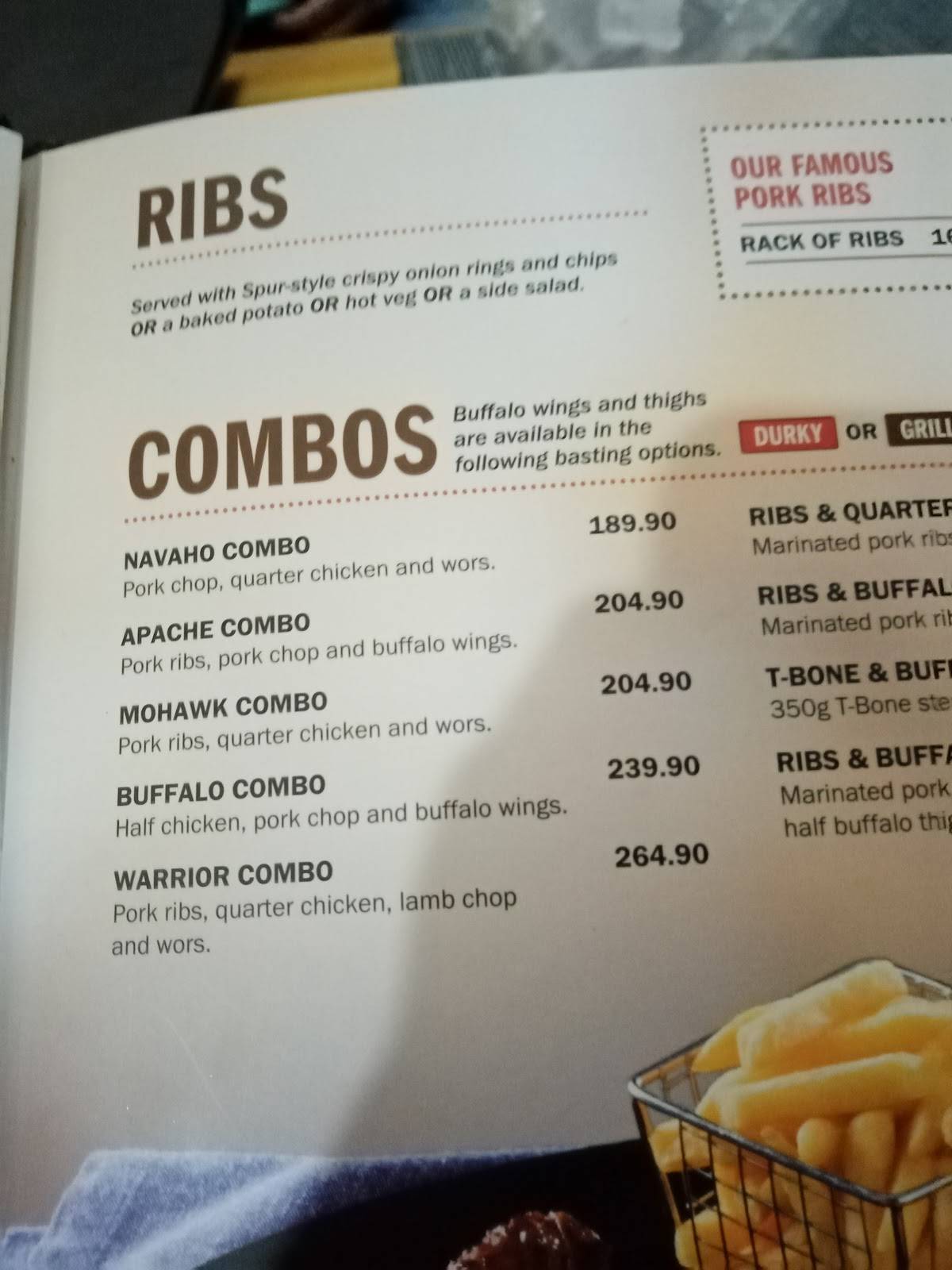 Menu at Silver Spur Steak Ranch restaurant, Cape Town, Cnr Durban Road