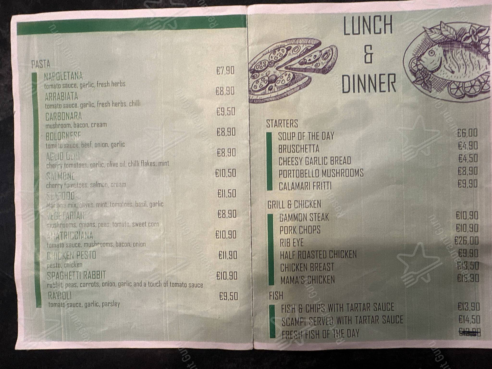 Menu at Sixteen22 pub & bar, Mellieha