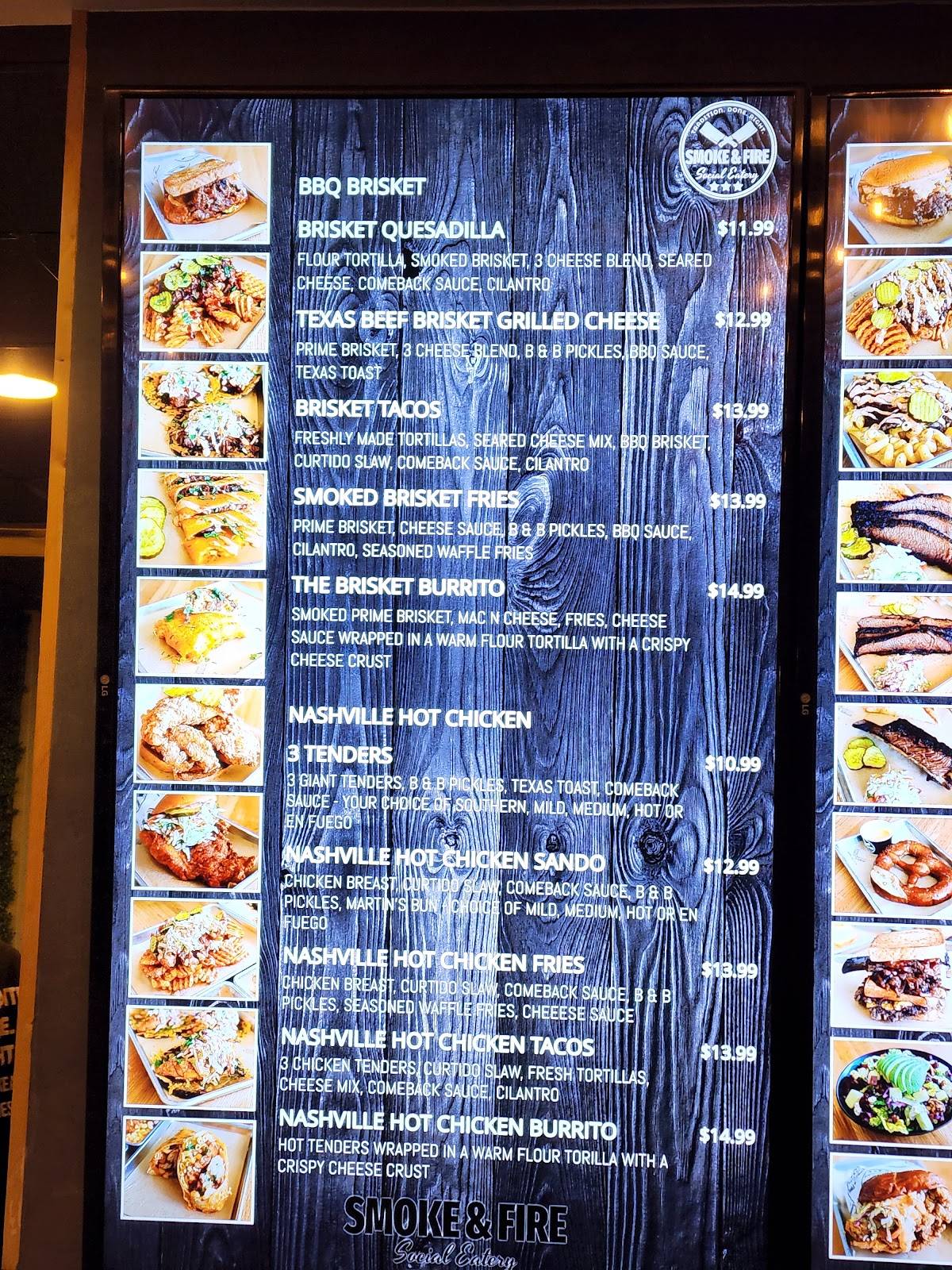 Menu at Smoke and Fire Social Eatery BBQ, Riverside