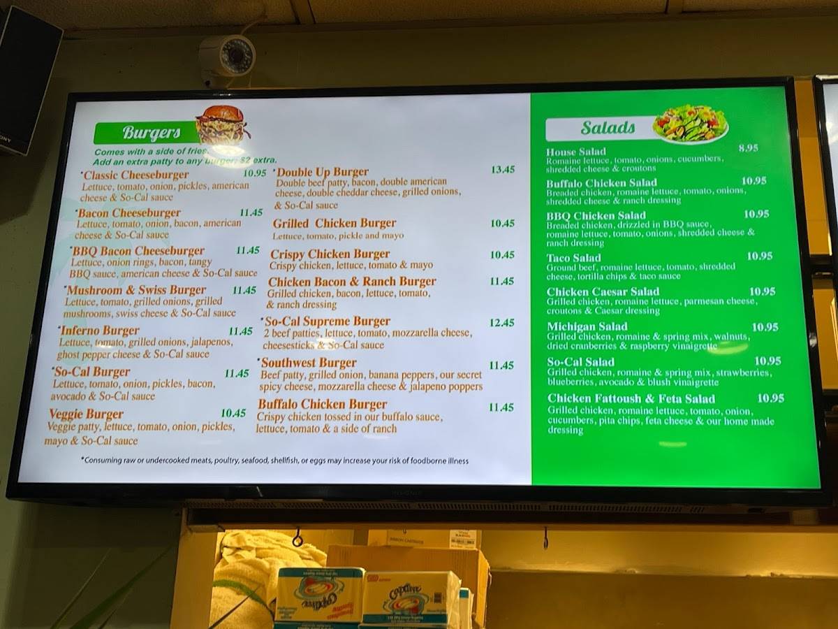 Menu at So-Cal Burgers, Wraps & Frozen Yogurt restaurant, Garden City