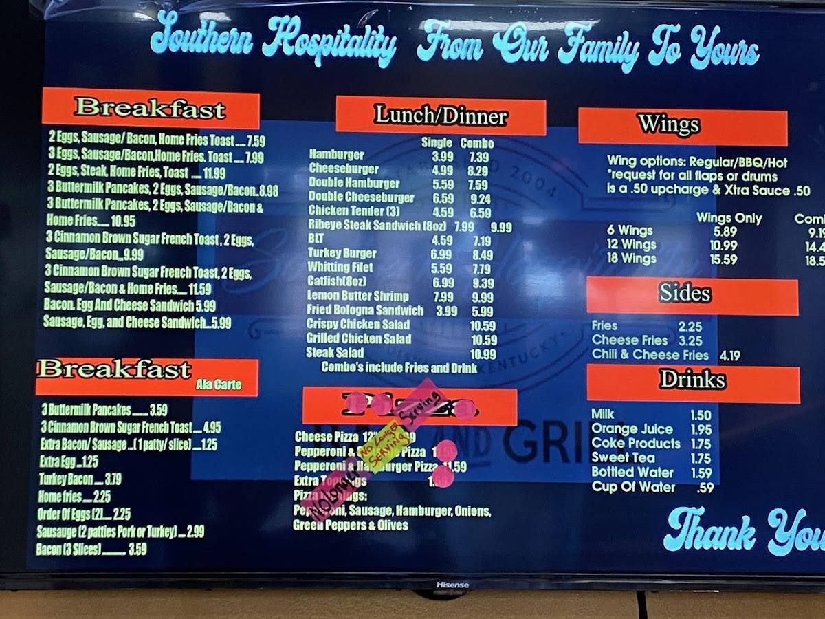 Menu at Southern Hospitality restaurant, Louisville