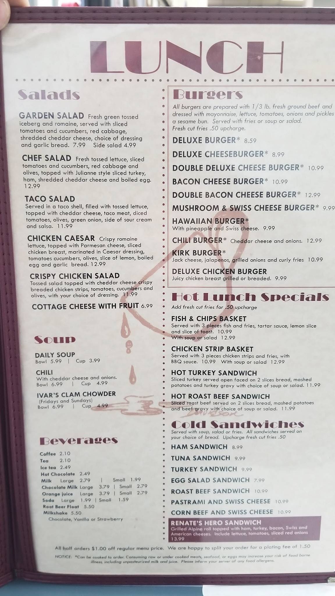 Menu at Mary Mary's Cafe, Spanaway