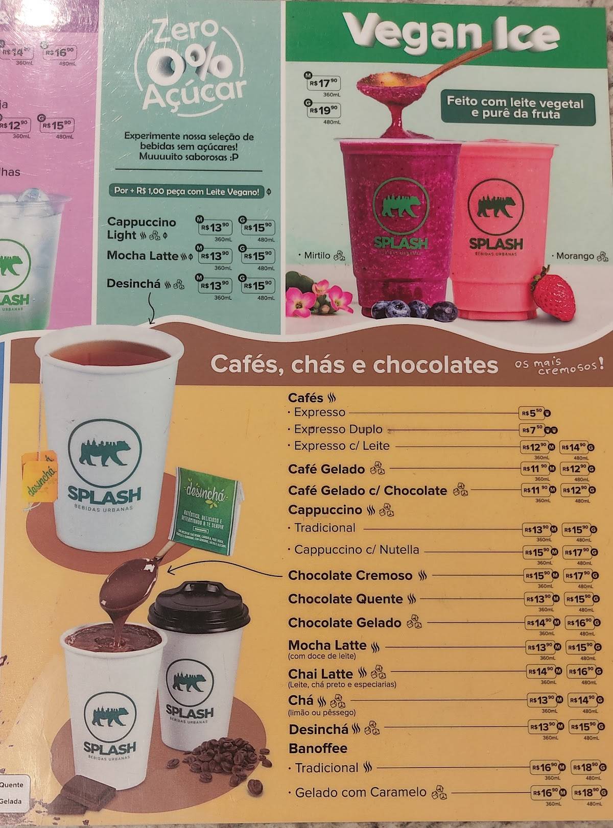 Menu em Splash Bebidas Urbanas Maringá, Maringá
