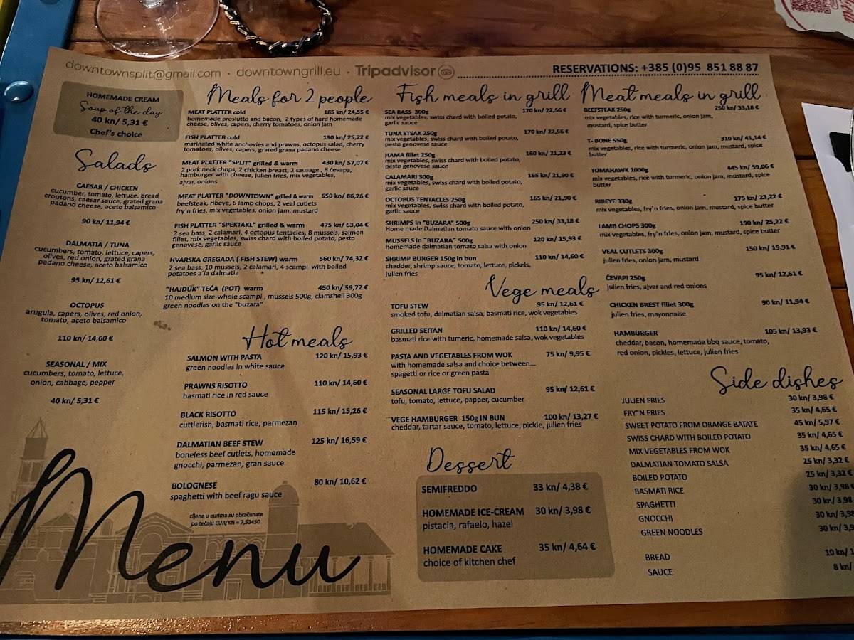 Menu at Downtown Grill Split steak & seafood restaurant, Split