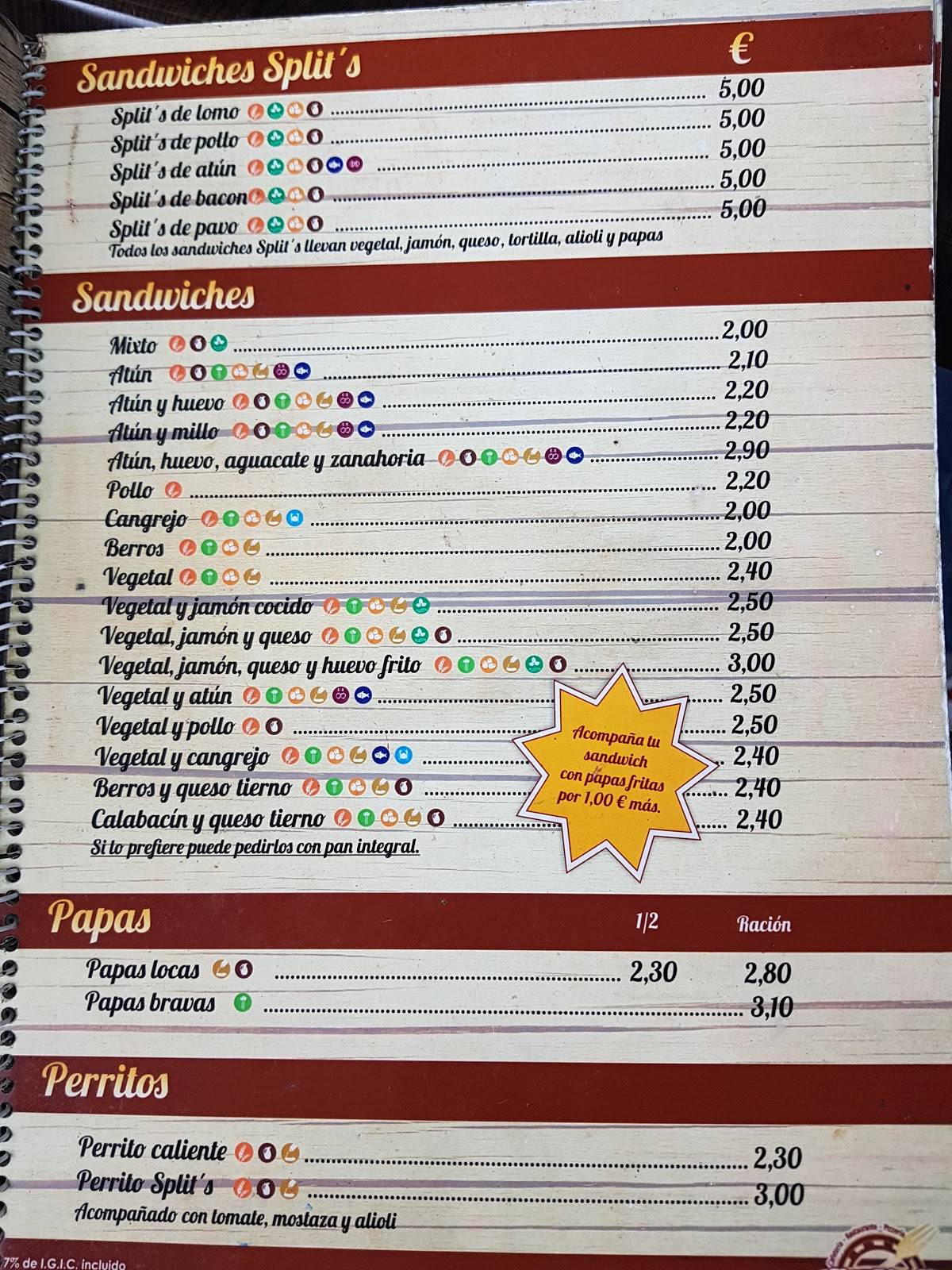 Carta de Splits Café Centro Comercial Las Arenas, Las Palmas de Gran ...