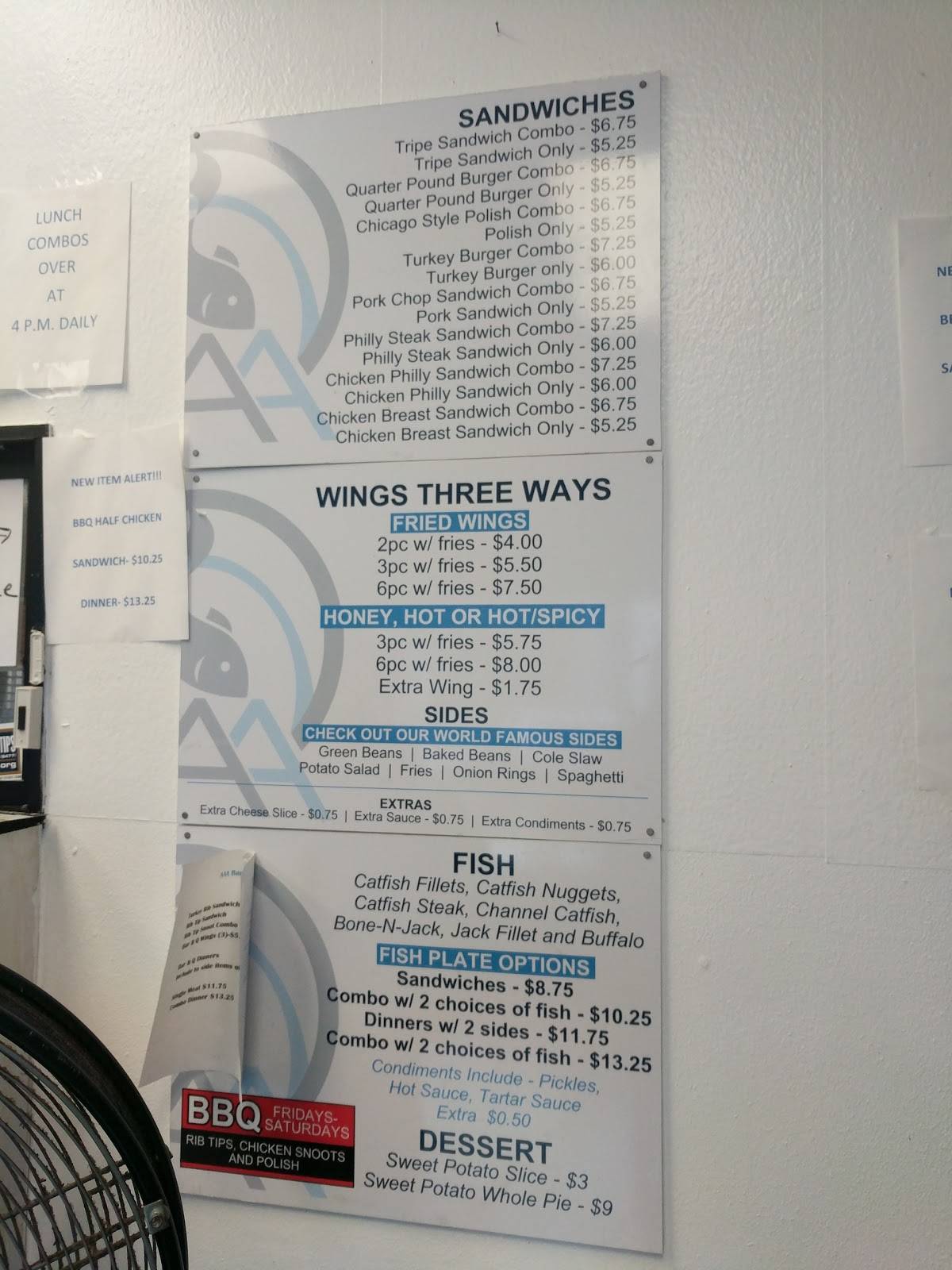 Menu at AAA Fish House restaurant, St. Louis, Delmar Blvd