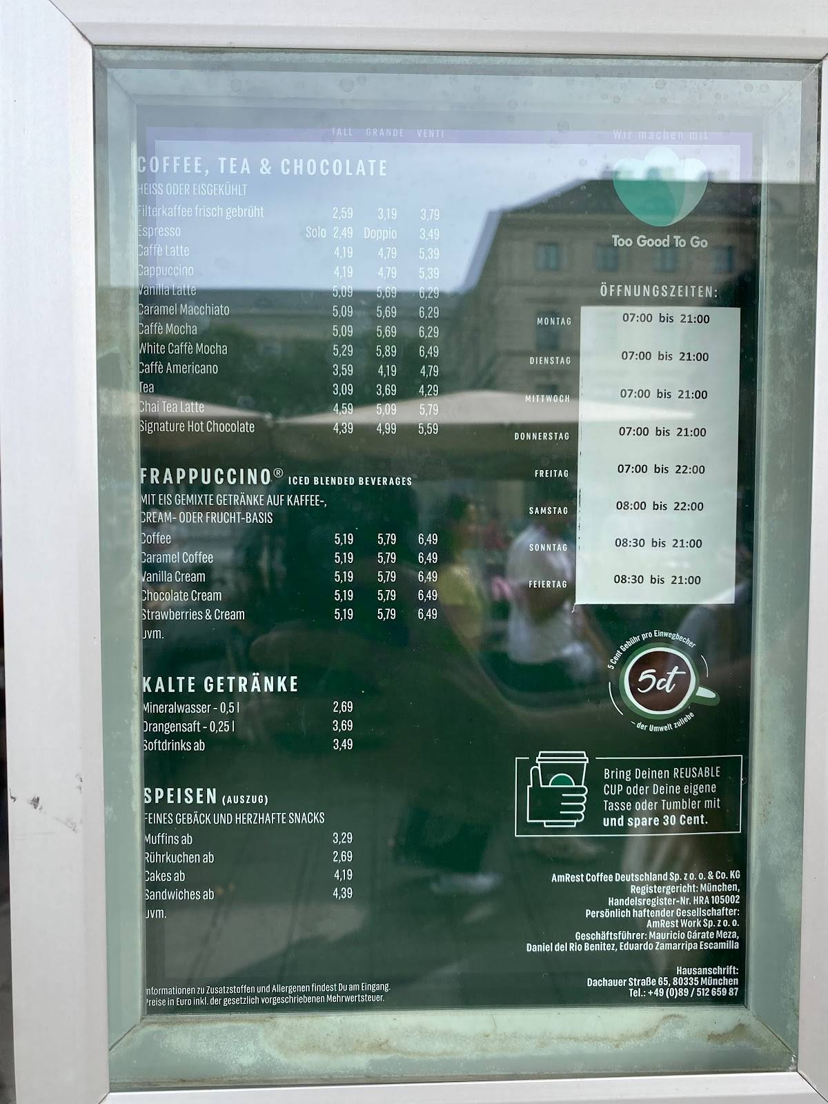 Speisekarte von Starbucks cafe, München, Odeonspl. 15-16