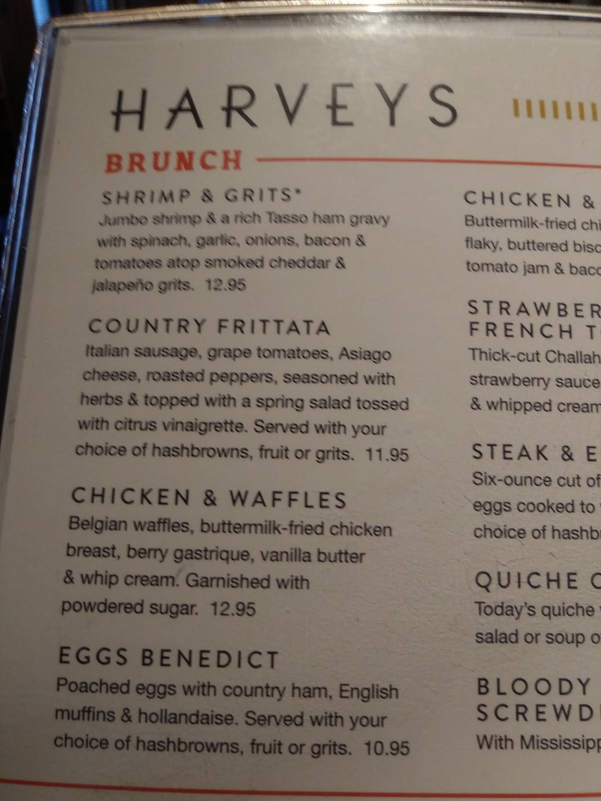 Menu at Harveys steakhouse, Tupelo