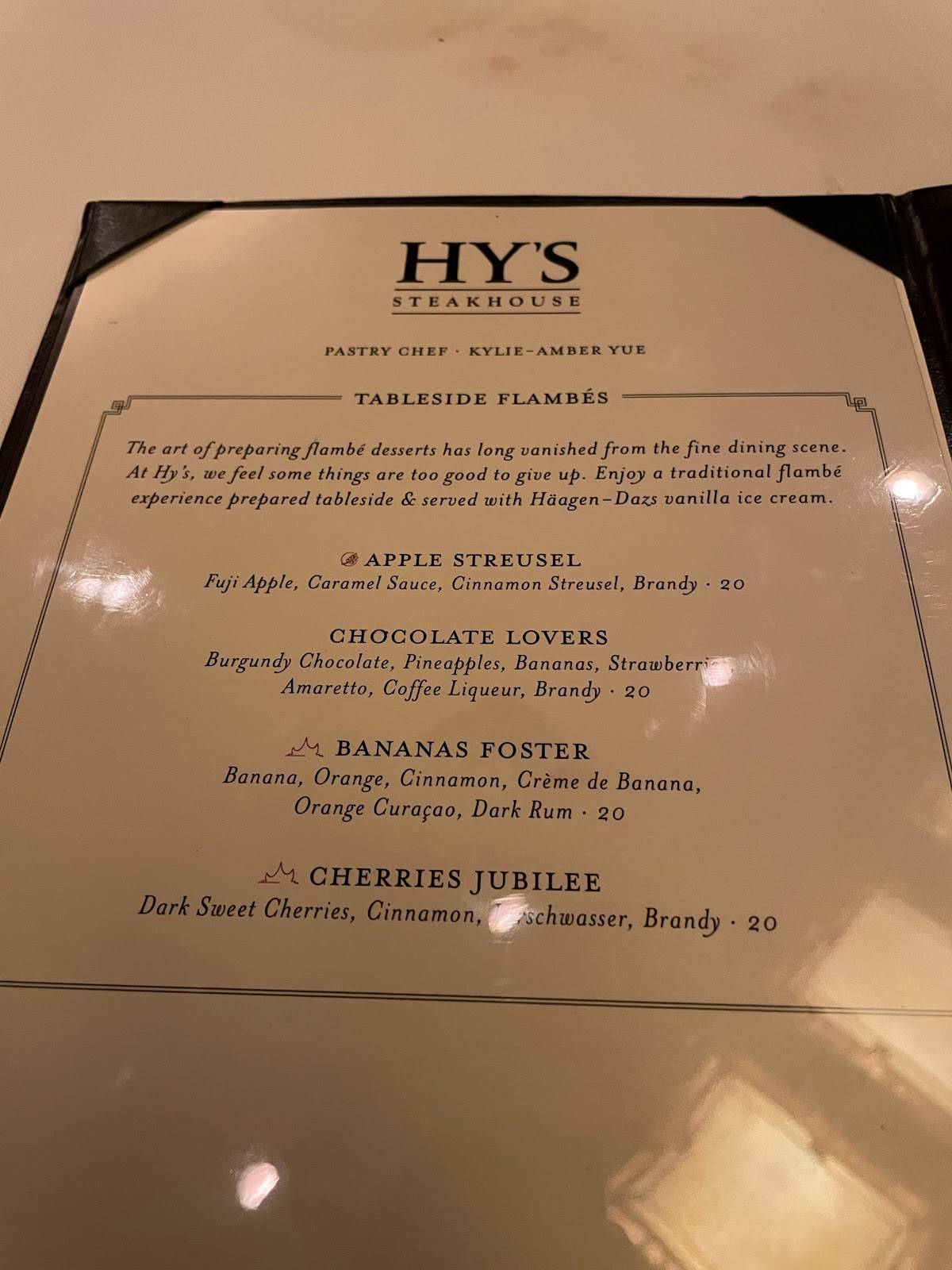 Menu at Hy's Steak House steakhouse, Honolulu