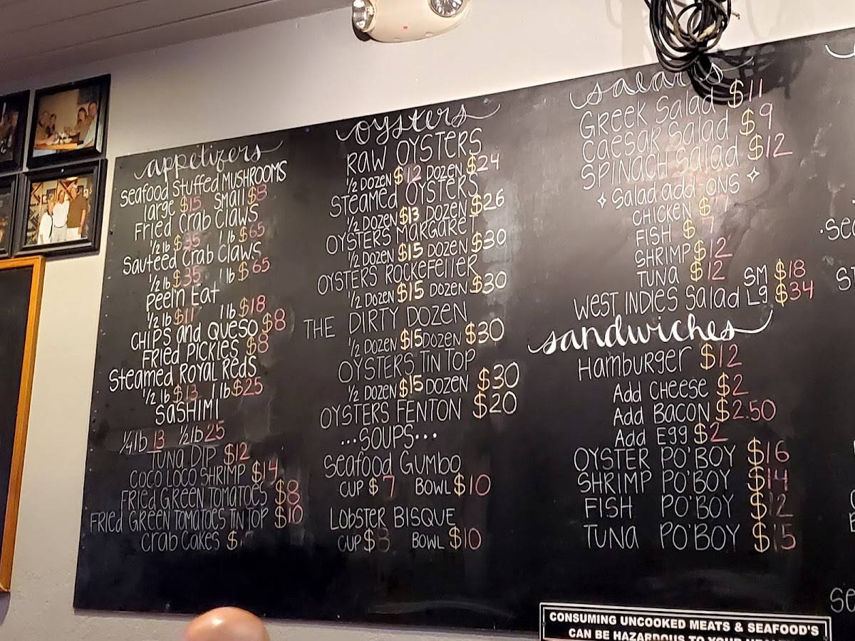 Menu at The Tin Top Restaurant & Oyster Bar, Bon Secour