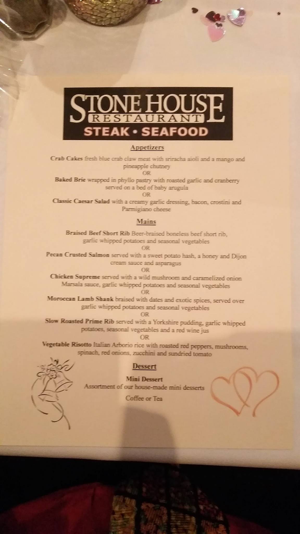 Menu at Stone House Restaurant, Burlington