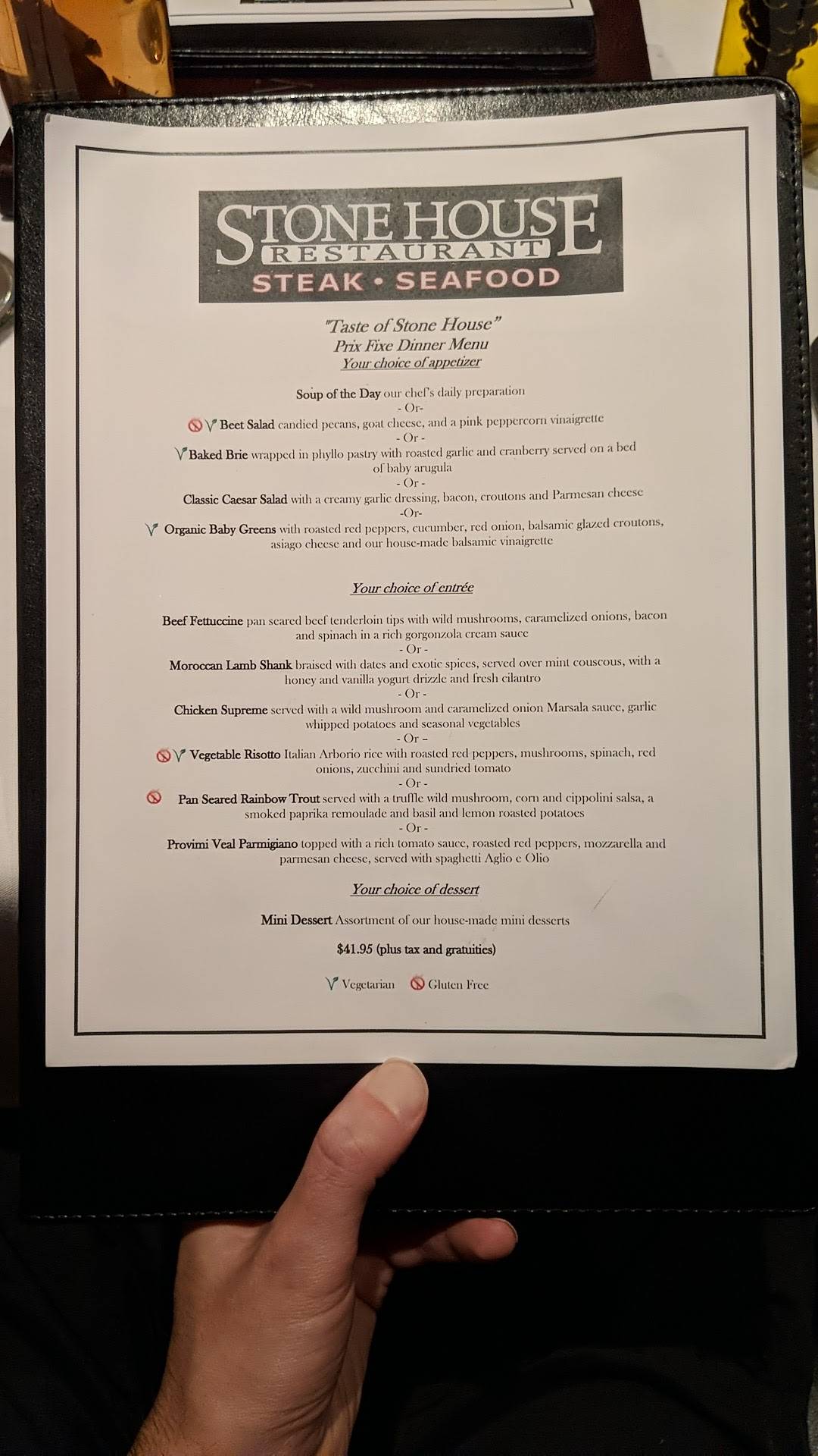 Menu at Stone House Restaurant, Burlington