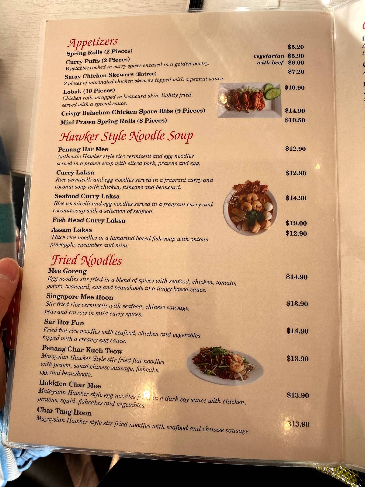 Menu at Straits Cafe Malaysian Restaurant, Wantirna South