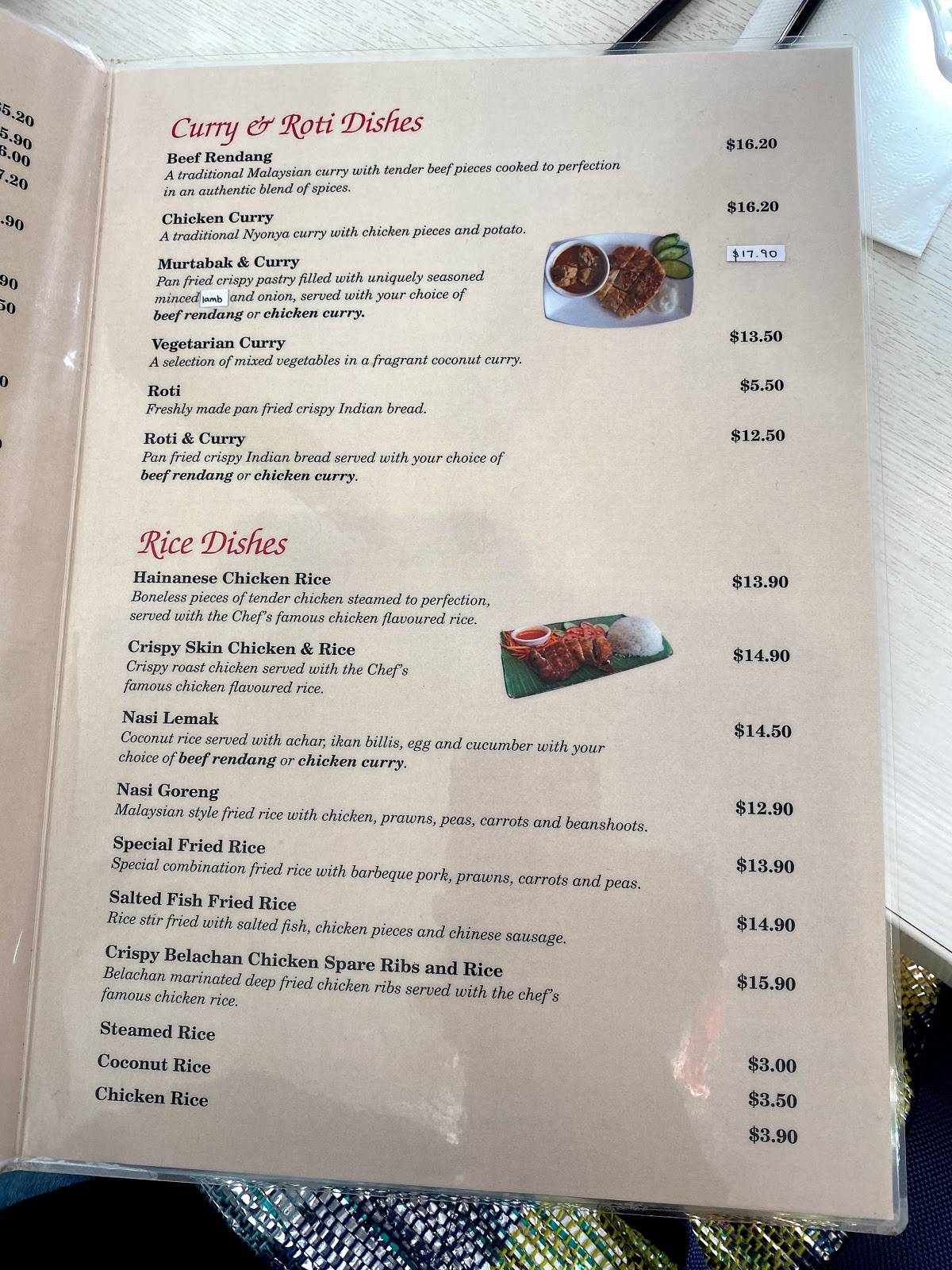 Menu at Straits Cafe Malaysian Restaurant, Wantirna South