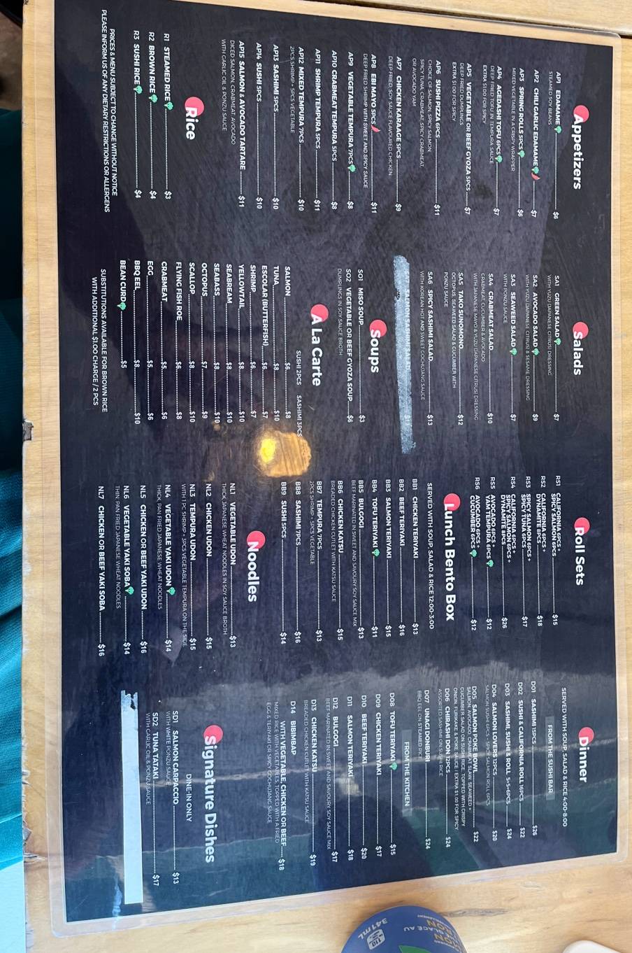 Menu at Sugoi Sushi restaurant, Port Hope