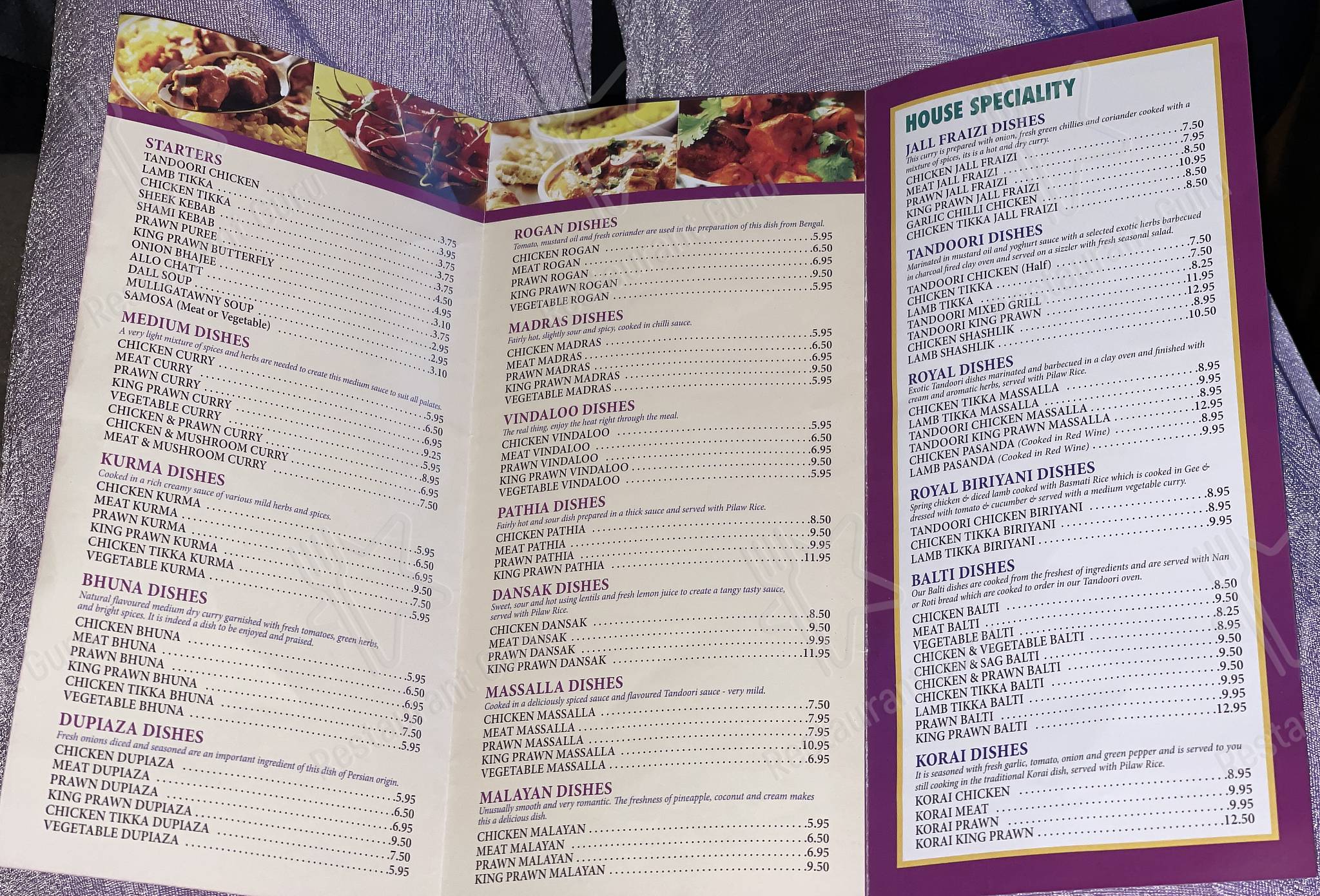 Menu at Sunam Tandoori restaurant, Hassocks