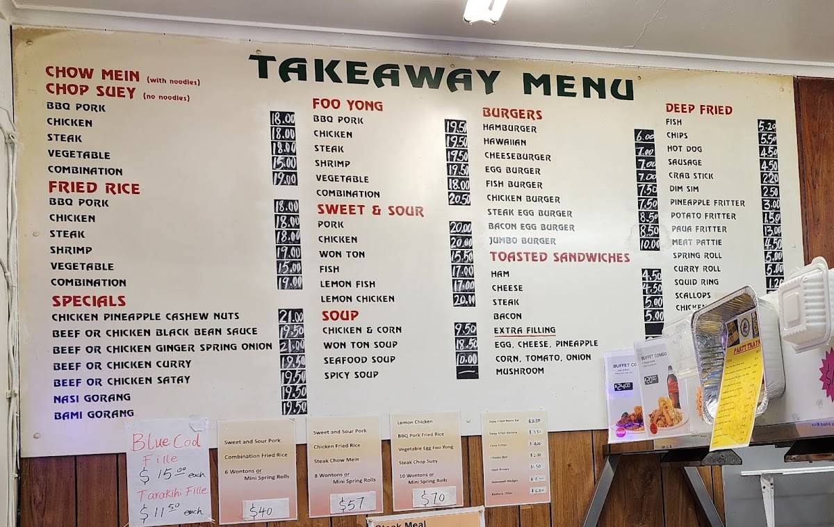 Menu at Sunlong Takeaways fast food, Waikanae