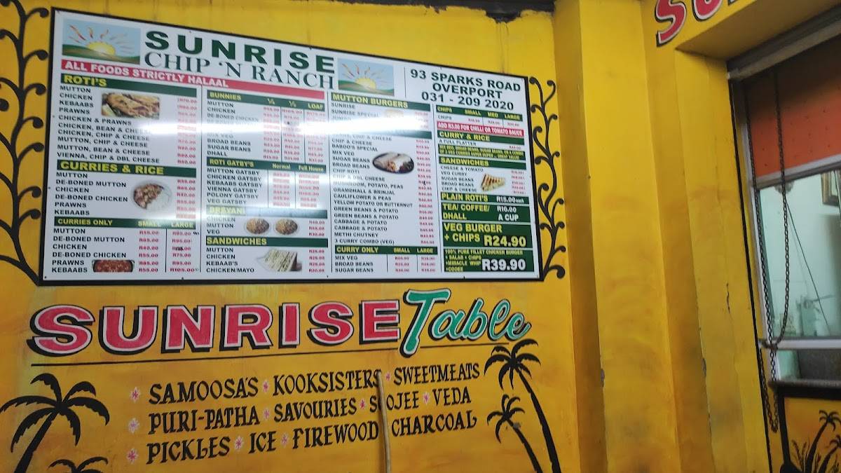 Menu at Sunrise Chip N Ranch, Overport, Durban restaurant, Durban, 93 ...