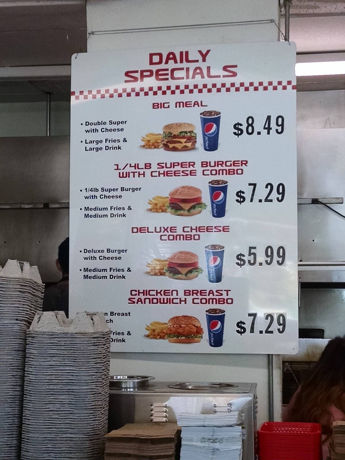 Menu at Super Burger Drive-In restaurant, Reedley