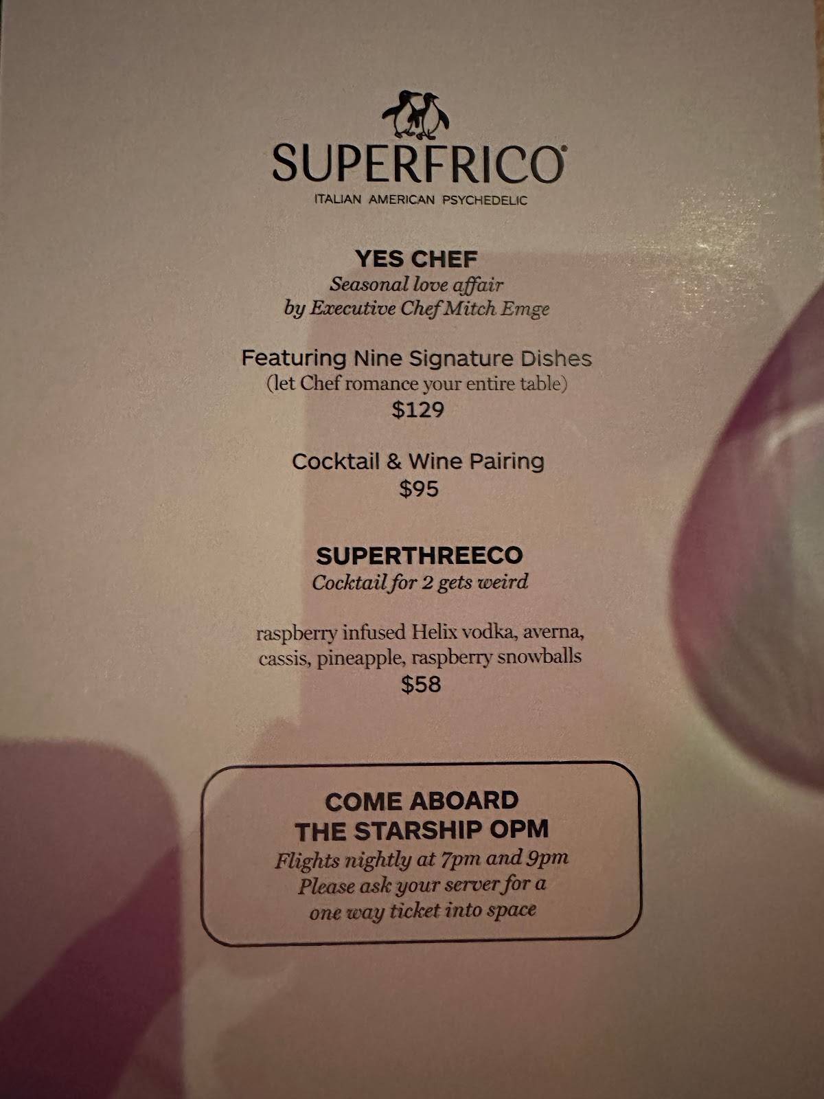 Menu at Superfrico pub & bar, Las Vegas