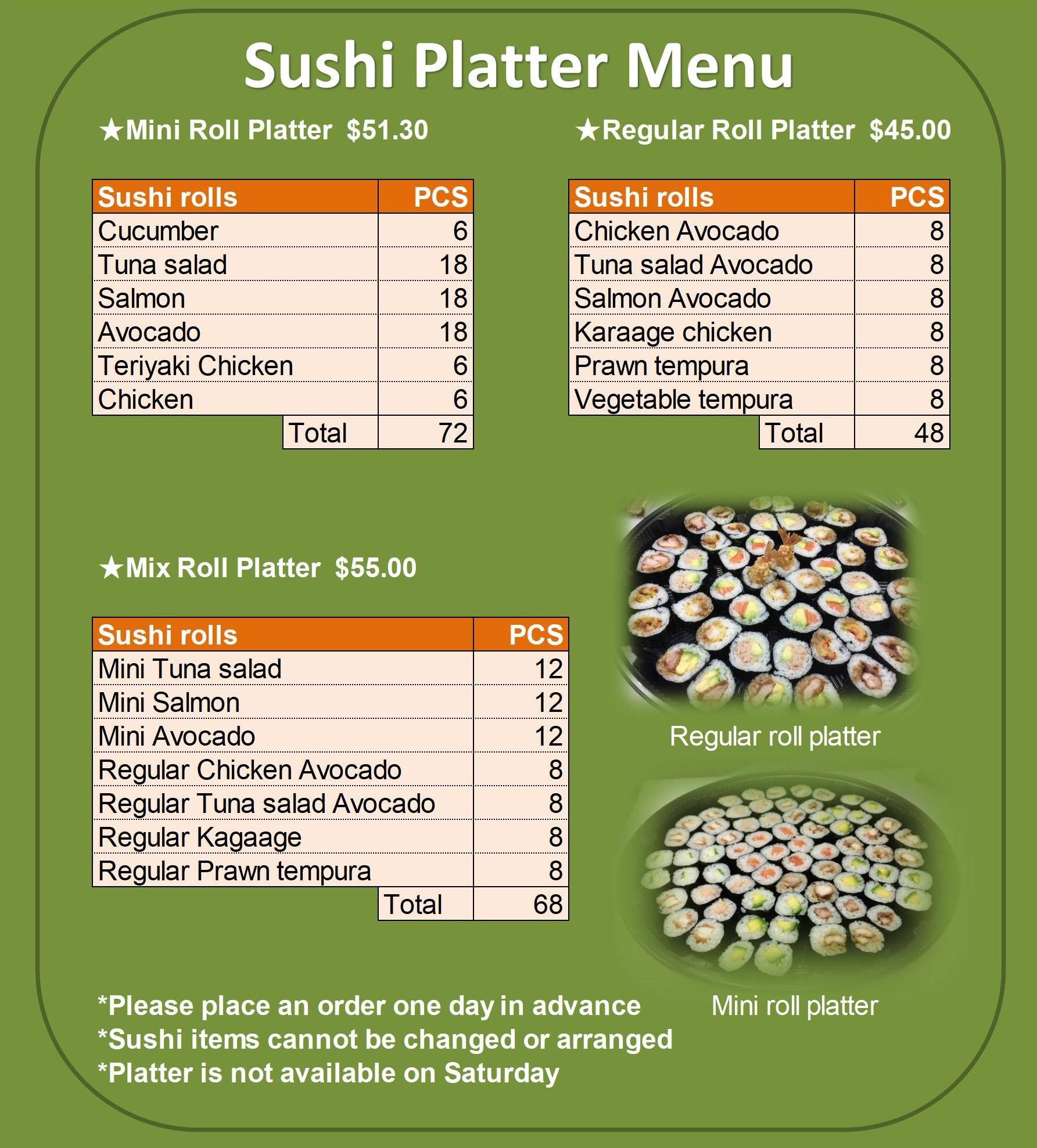 Menu at Sushi Bar Tokyo Roll, Samford Village