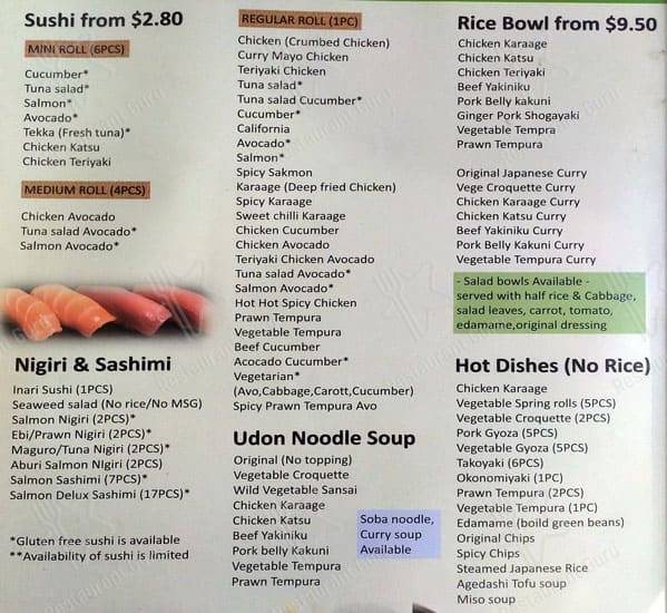 Menu at Sushi Bar Tokyo Roll, Samford Village