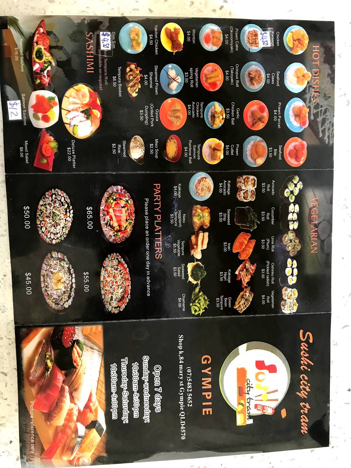 Menu at Sushi City Tram Gympie restaurant, Gympie