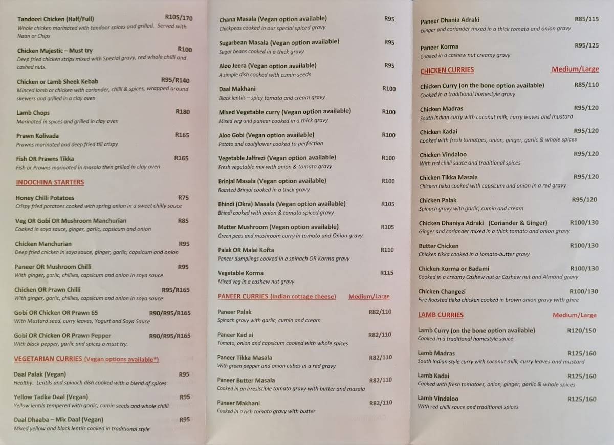Menu at Swagat @ Honeycrest restaurant, Johannesburg, HONEY CREST ...