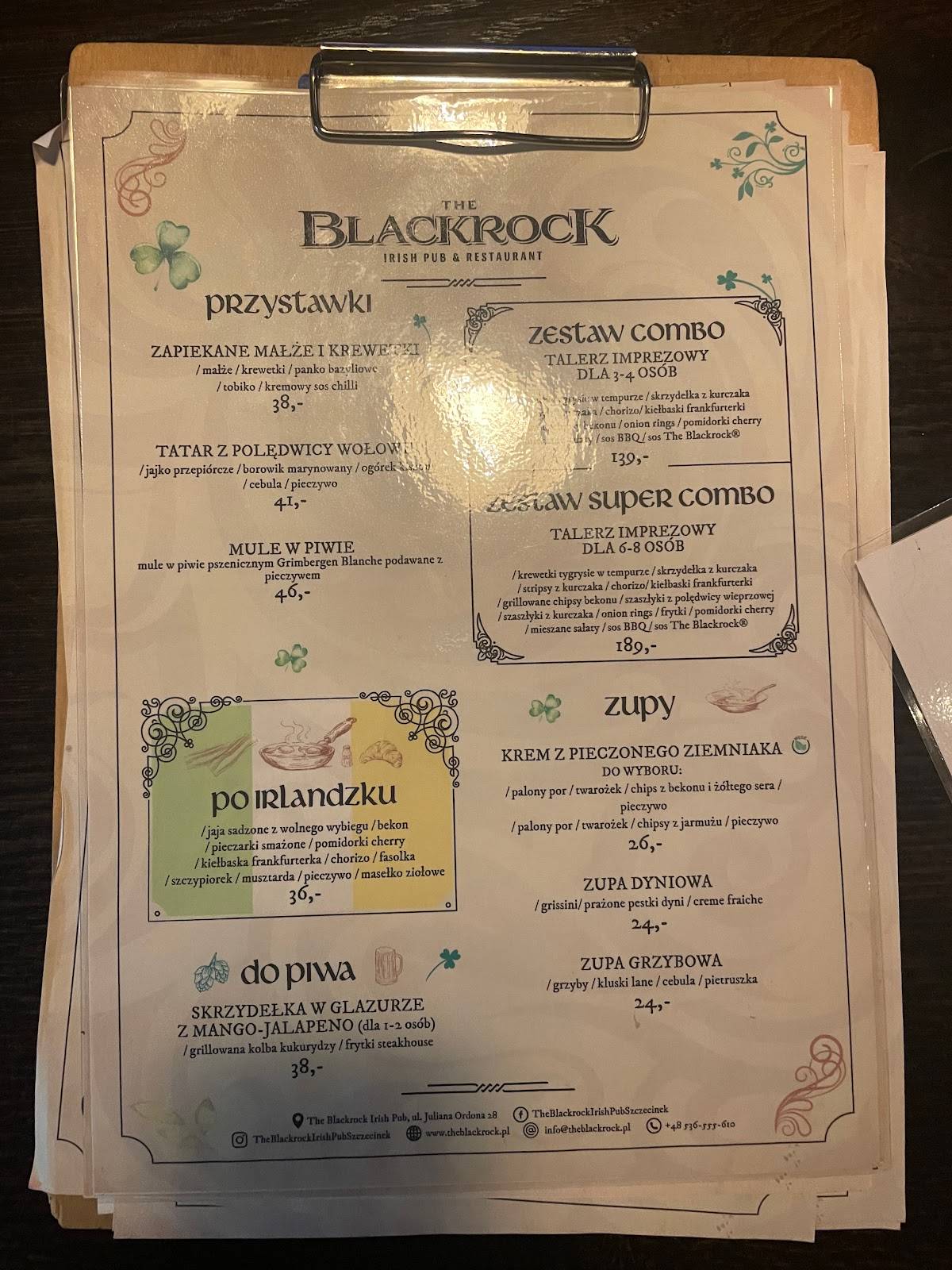 Menu at The Blackrock Irish Pub, Szczecinek