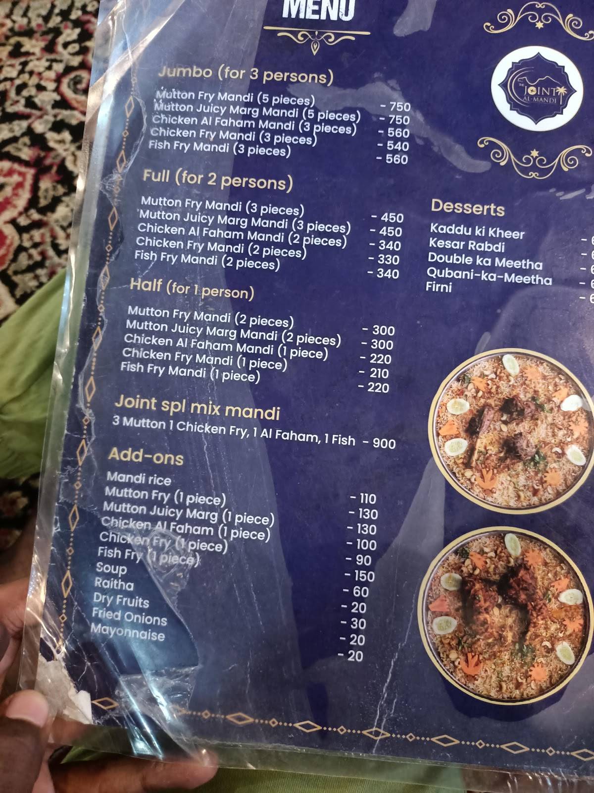 Menu at THE JOINT AL- MANDI, Secunderabad