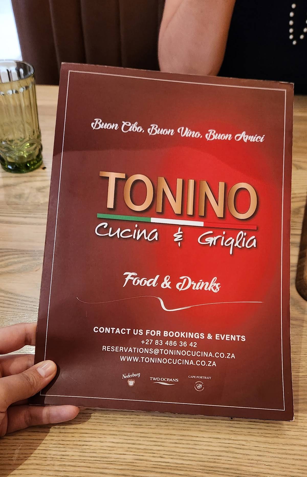 Menu at TONINO CUCINA & GRIGLIA restaurant, Benoni