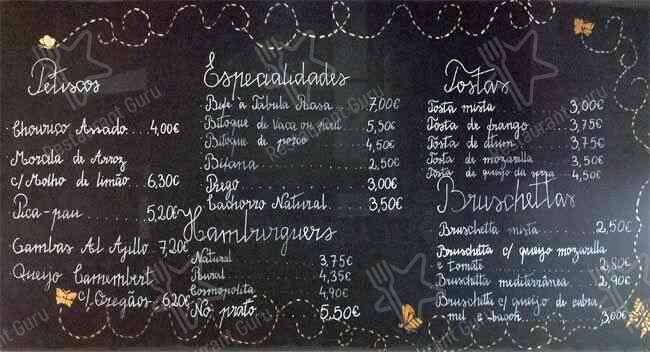 Menu at Tábula Rasa cafe, Lisbon