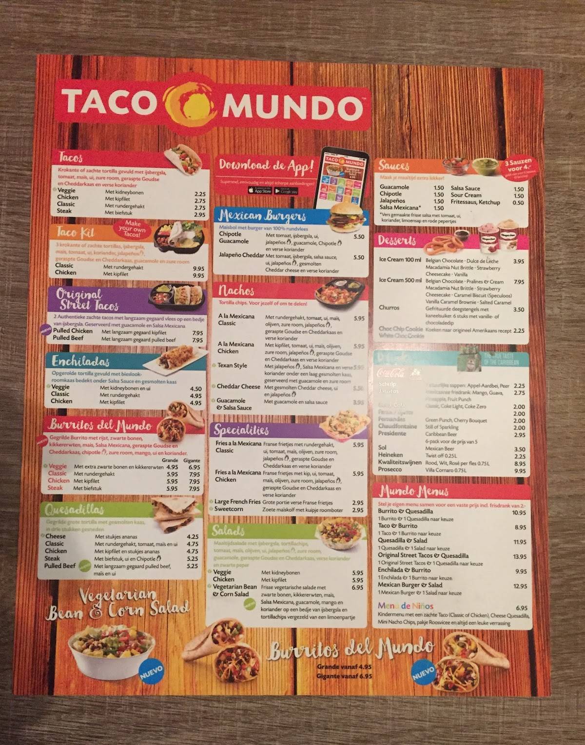 Menu at Taco Mundo Amstelveen, Amstelveen, Karel Doormanweg 12