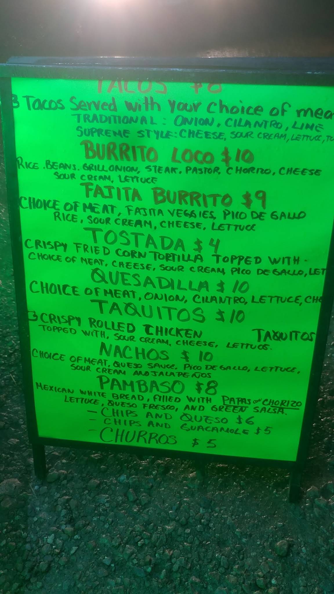 Menu at Tacomania food truck restaurant, Columbus, Prairie Frost Ln