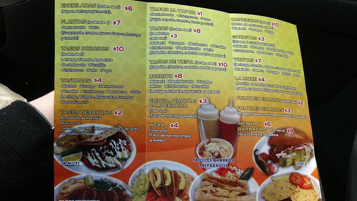 Menu at Tacos Tec restaurant, Houston
