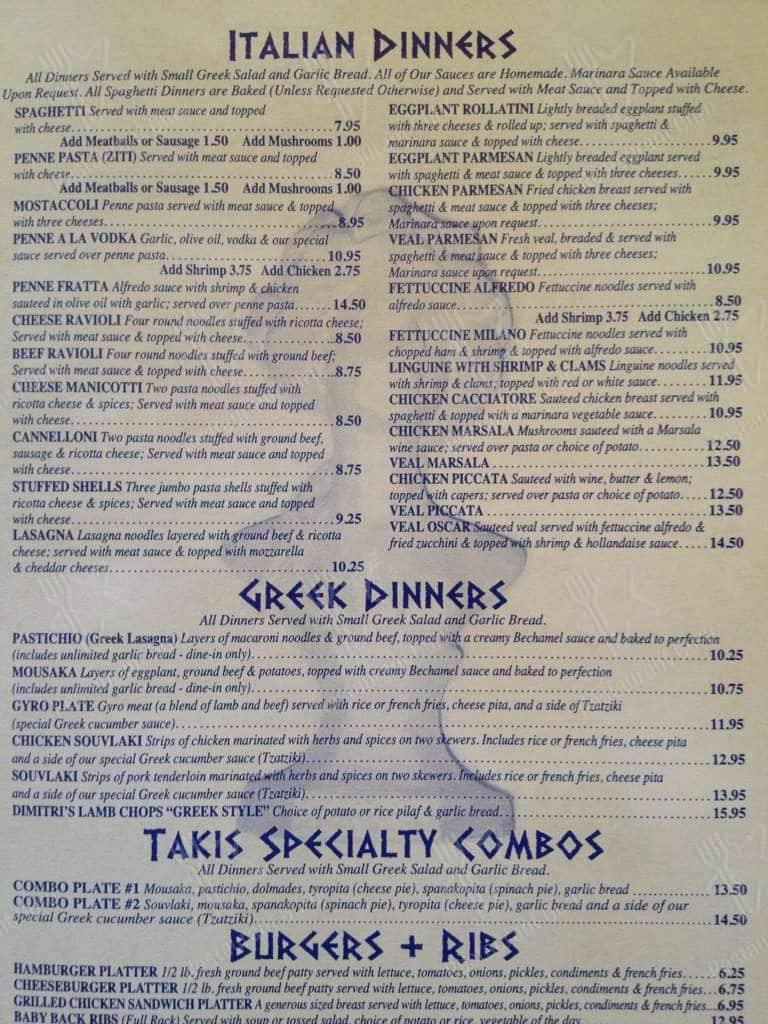 Menu at Takis Restaurant, Leesburg, N 14th St