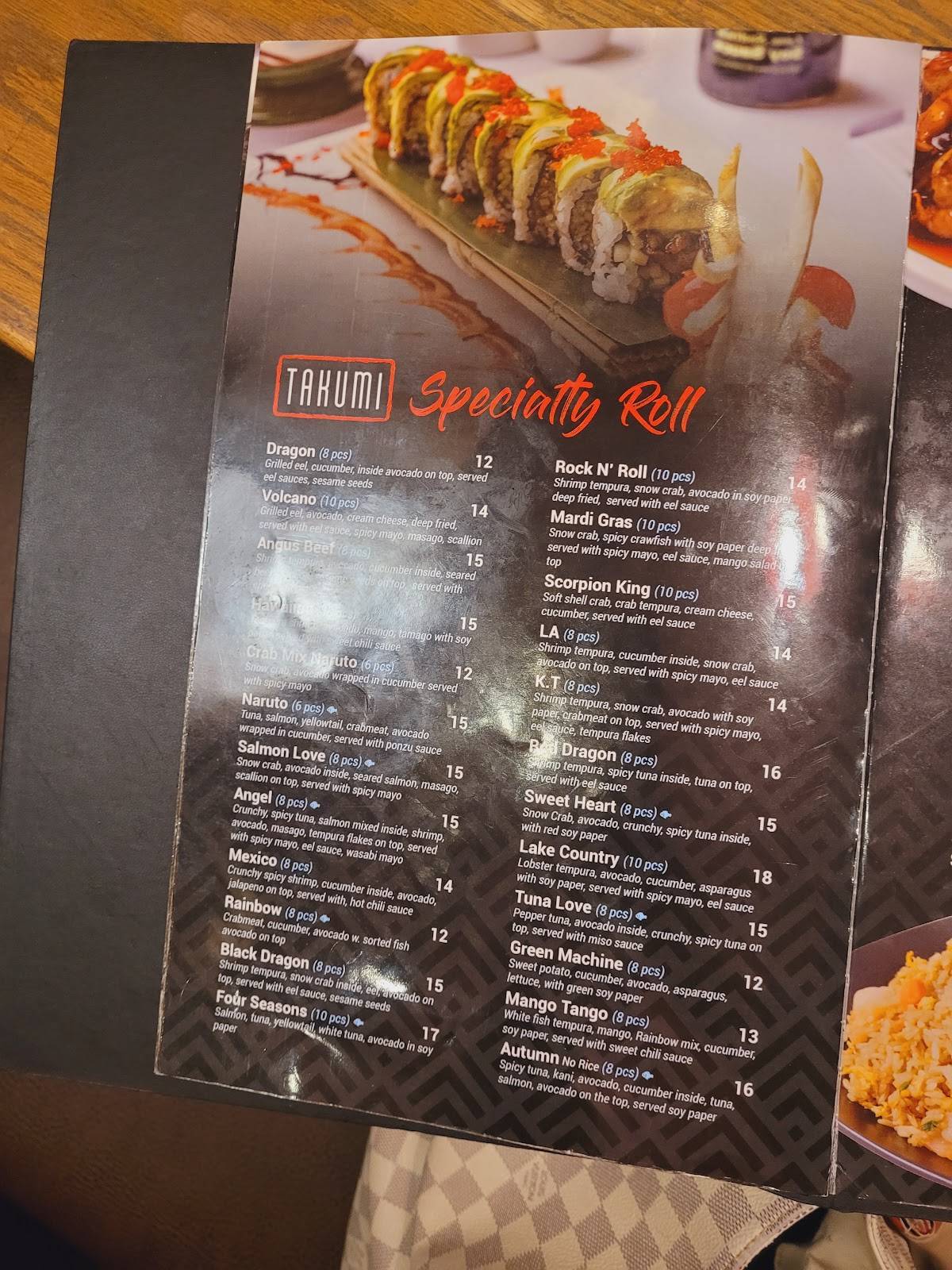 Menu at Takumi Hibachi Sushi and Bar, Denham Springs