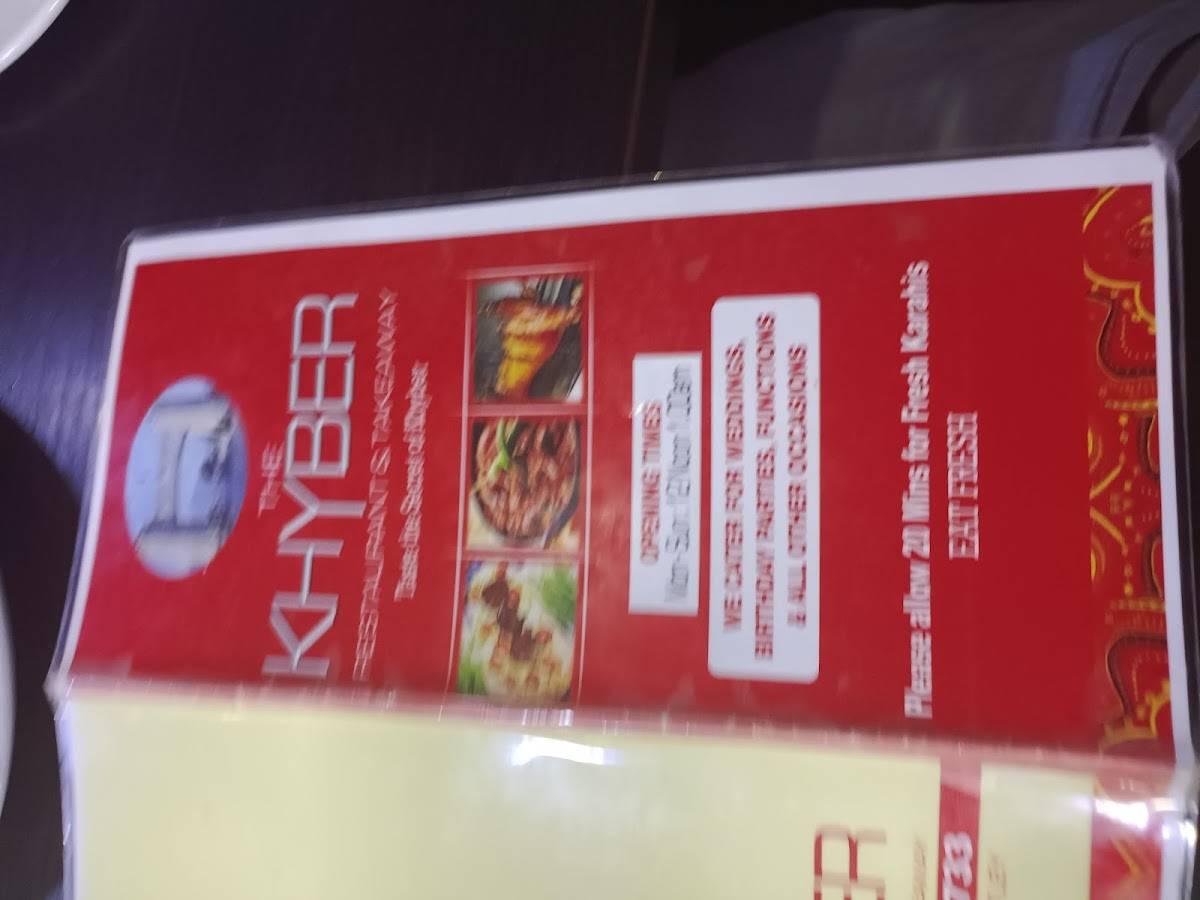 Menu at Taste of Khyber Restaurant, Birmingham, 20 Alum Rock Rd