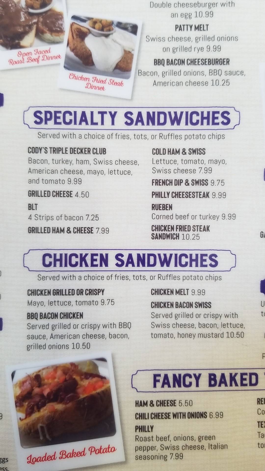 Menu at Tater's Fresh Grill restaurant, Lowell