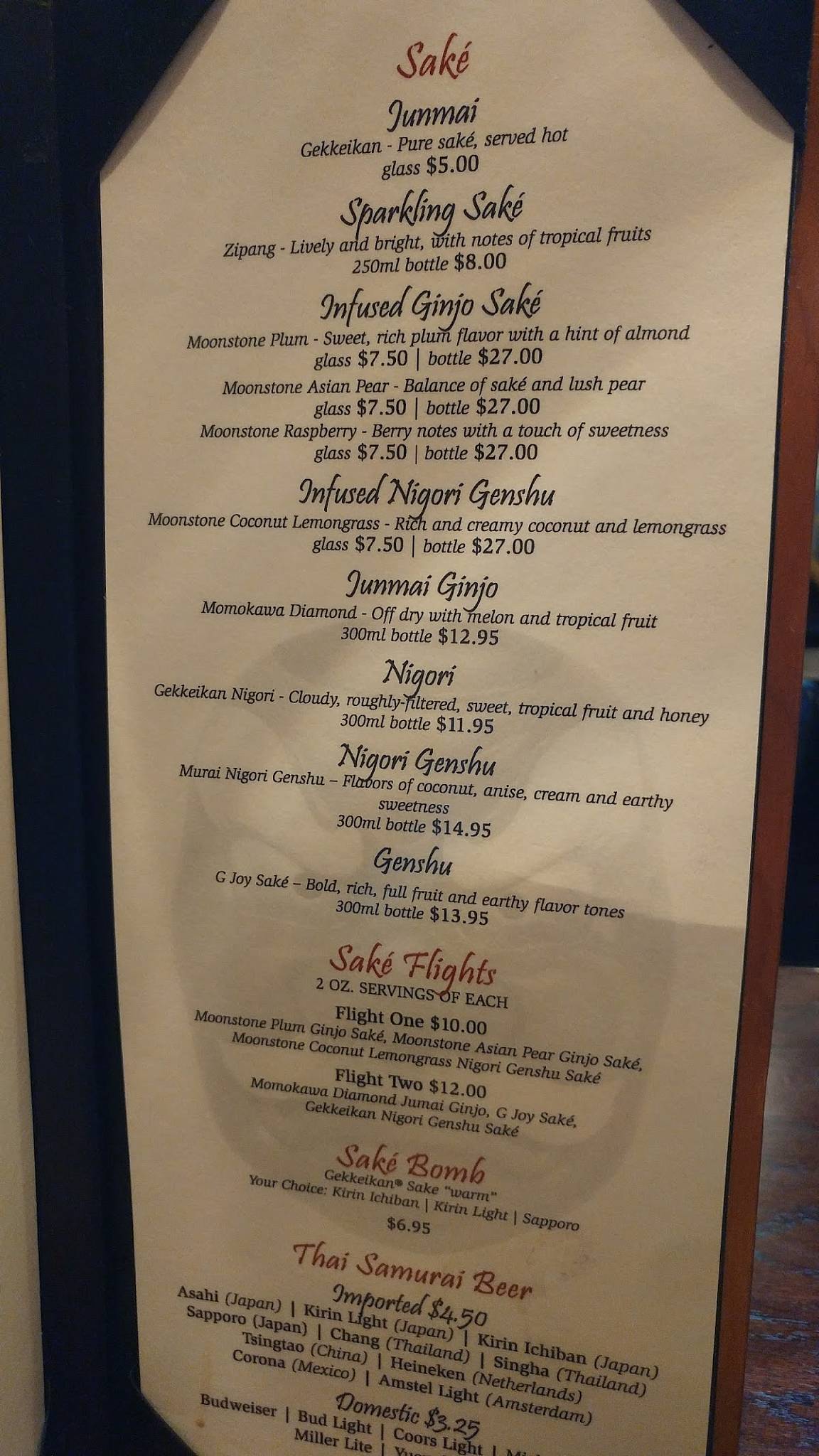 Menu at Thai Samurai Restaurant, New Port Richey, Little Rd